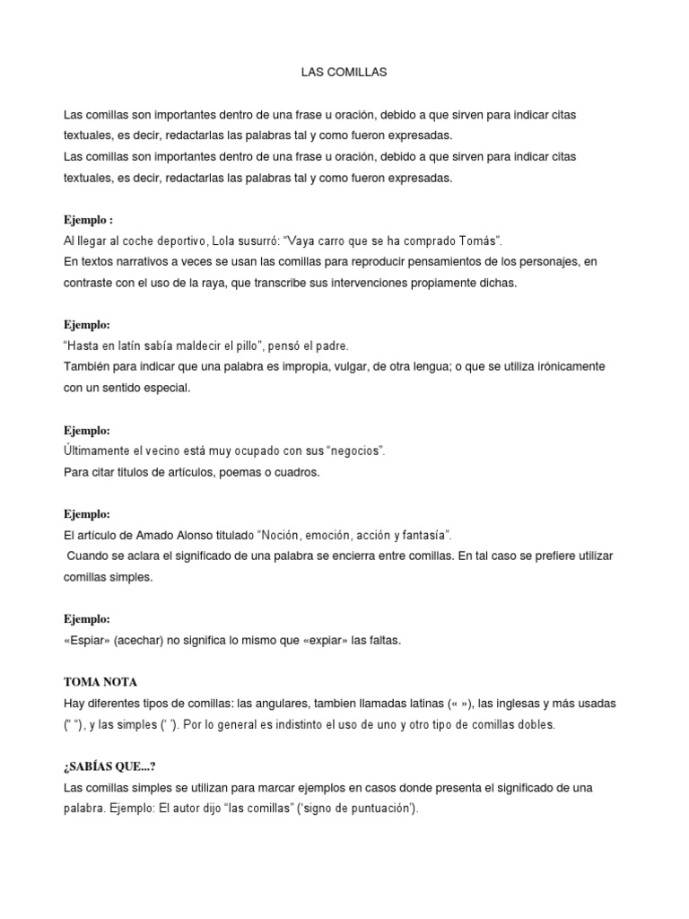 Uso y Tipos de Comillas en Escritura | PDF | Poesía