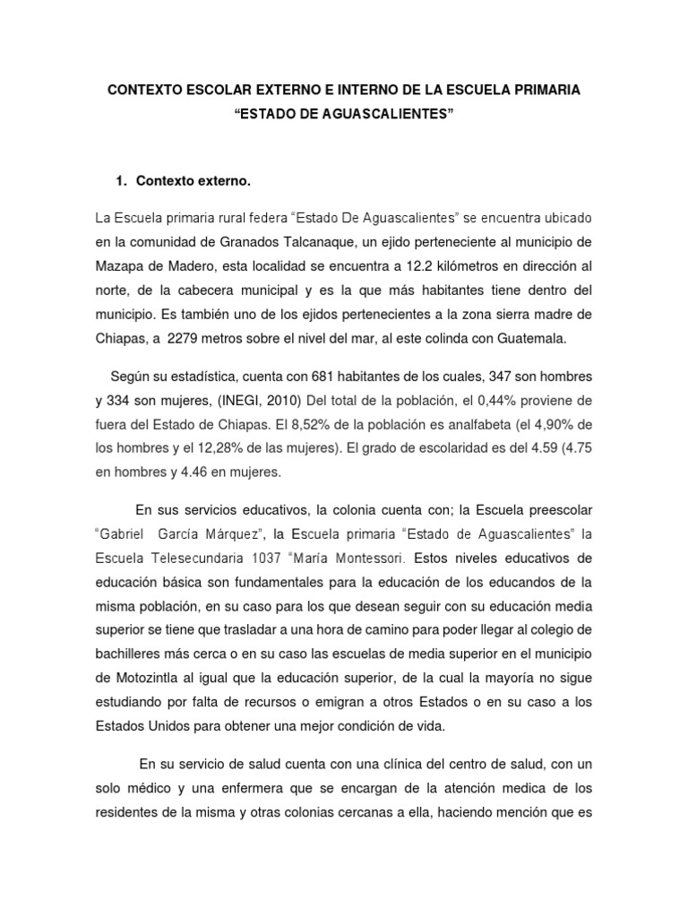 Contexto Escolar Interno y Externo | PDF | Comprensión lectora ...