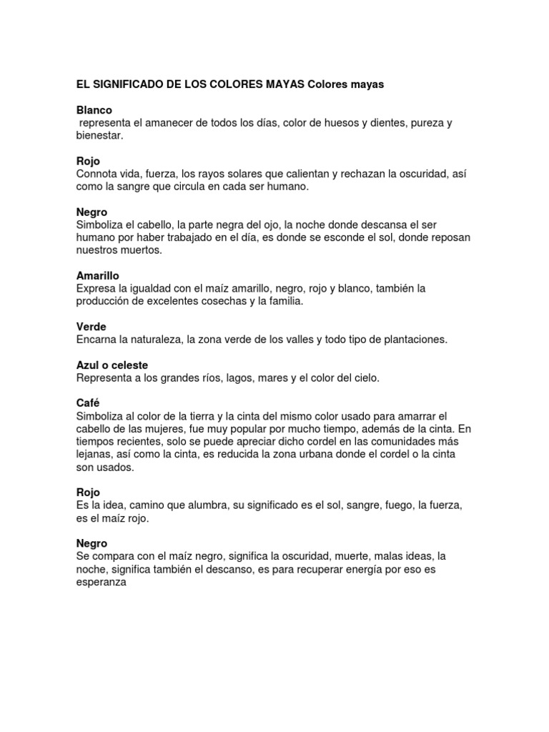 EL SIGNIFICADO DE LOS COLORES MAYAS Colores Mayas | PDF