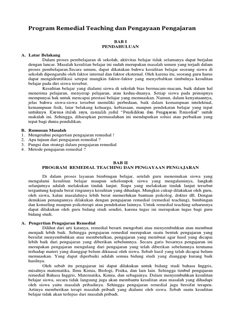 Program Remedial Teaching Dan Pengayaan Pengajaran | PDF