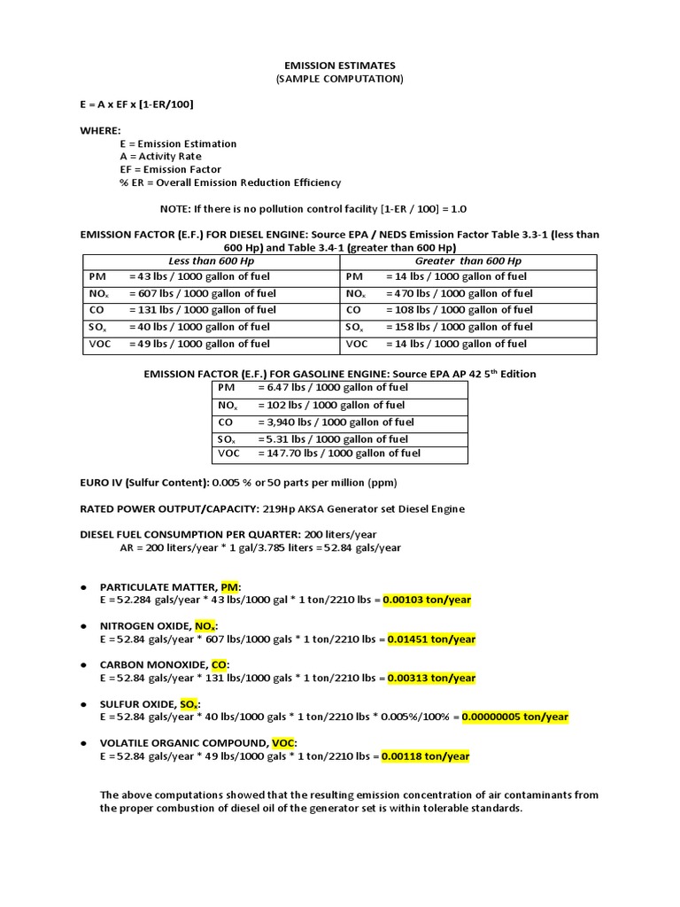 Emission Calculations for Engineers | PDF | Exhaust Gas | Volatile ...