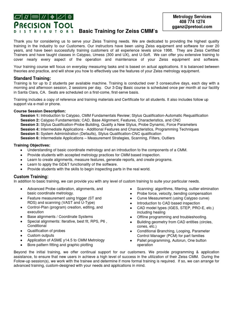 Precision Tool - Zeiss CMM Training 3 Day Basic v2 PDF | PDF | Computer ...