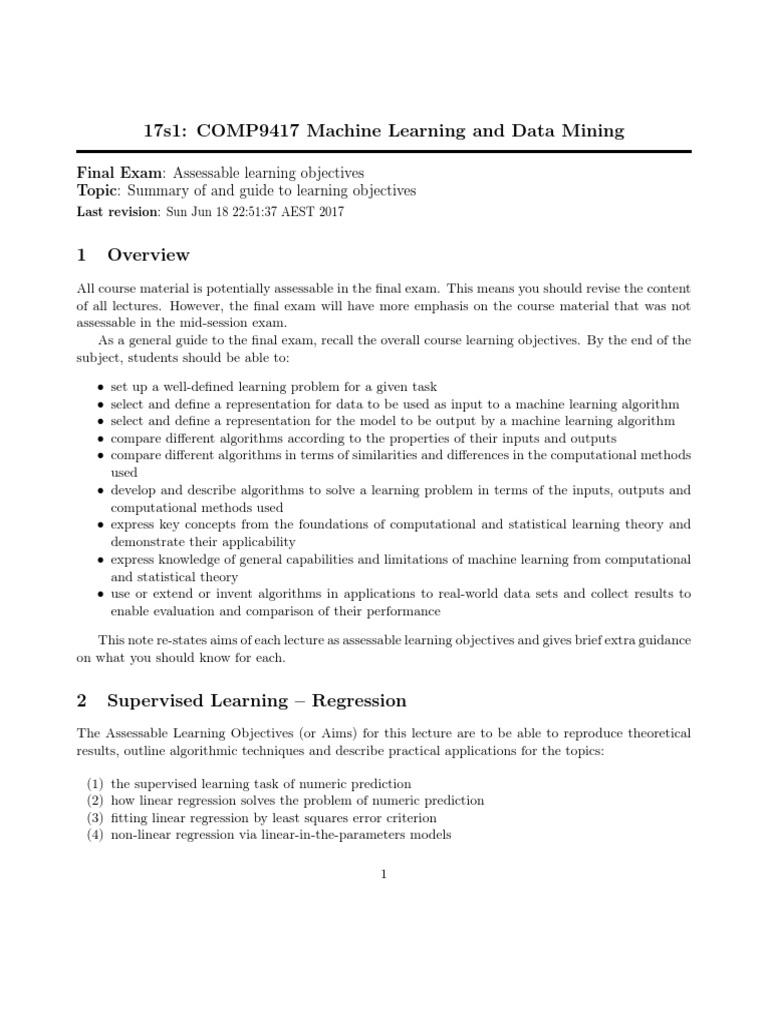 COMP9417 Review Notes | PDF | Statistical Classification | Cluster Analysis