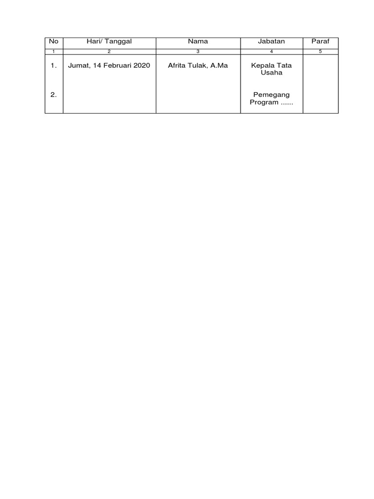 Tabel Paraf Karyawan 2020 | PDF