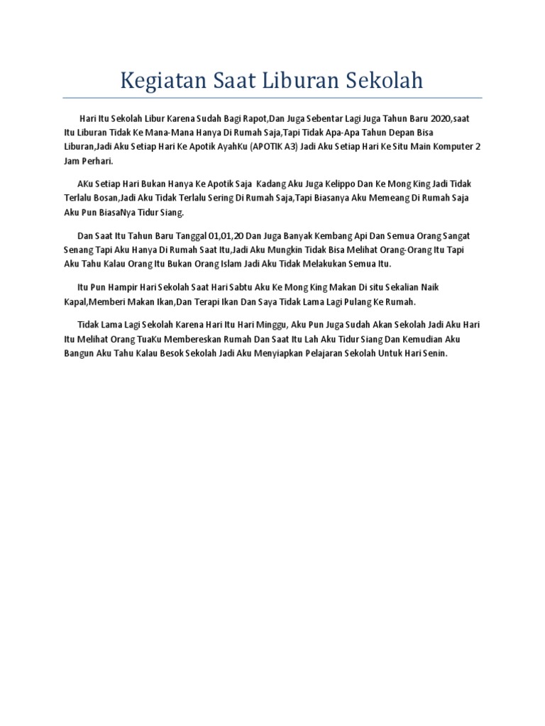 Kegiatan Saat Liburan Sekolah | PDF