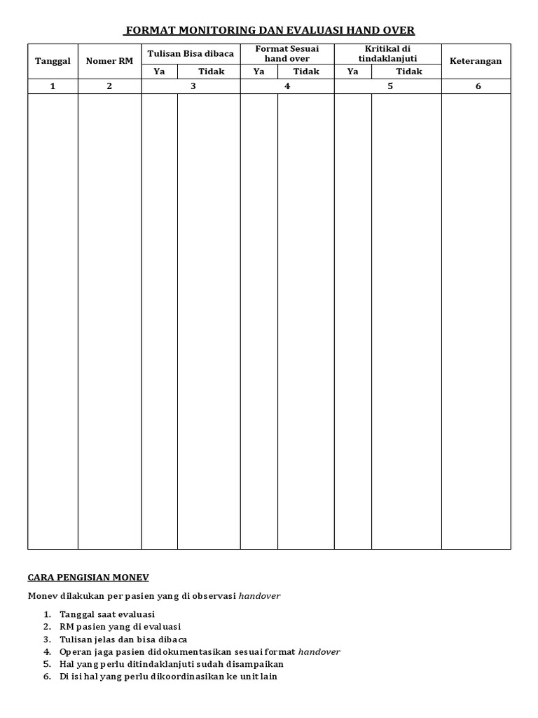 Format Monitoring Dan Evaluasi Hand Over | PDF