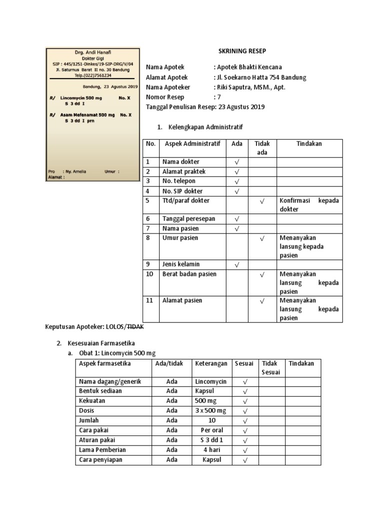 Form Skrining Resep-1 | PDF