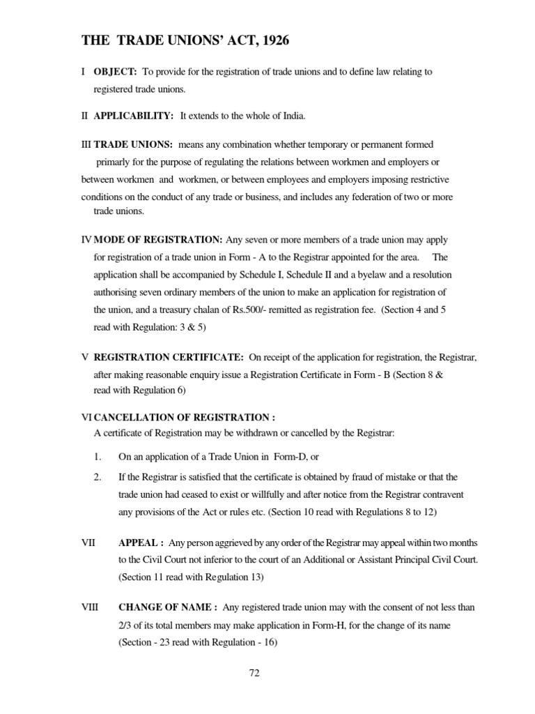 Trade Unions Act 1926 Overview | PDF