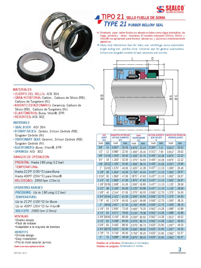 Sello Mecanico Monoresorte Tipo 21 | PDF | Conjuntos de elementos químicos | Materiales