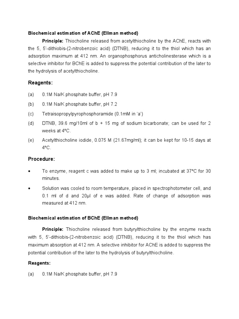 Biochemical Estimation of AChE | PDF | Sodium | Phosphate Buffered Saline