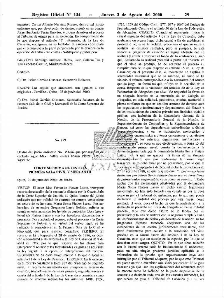 279, RO 134, 3 de Agosto de 2000 César Coronel Jones | PDF | Sentencia ...
