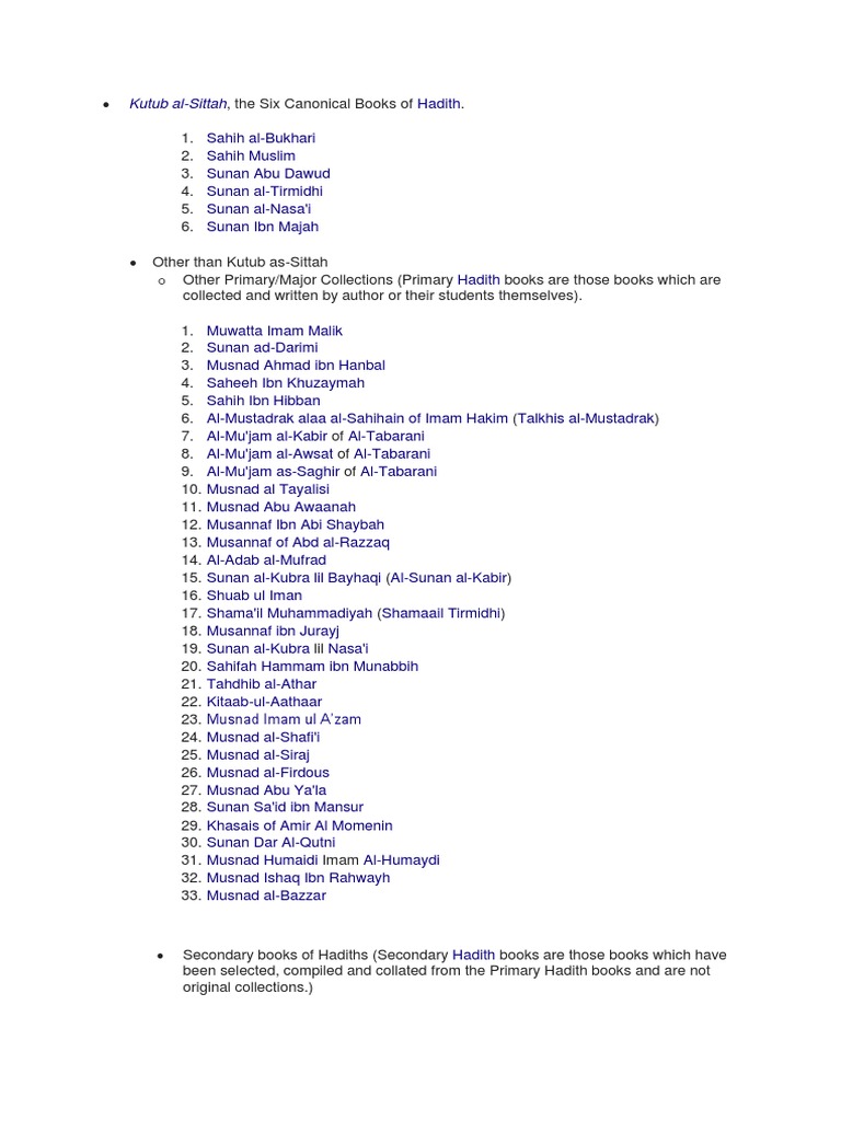 List Hadees Books by Wikipedia | PDF | Islamic Theology | Medieval Books