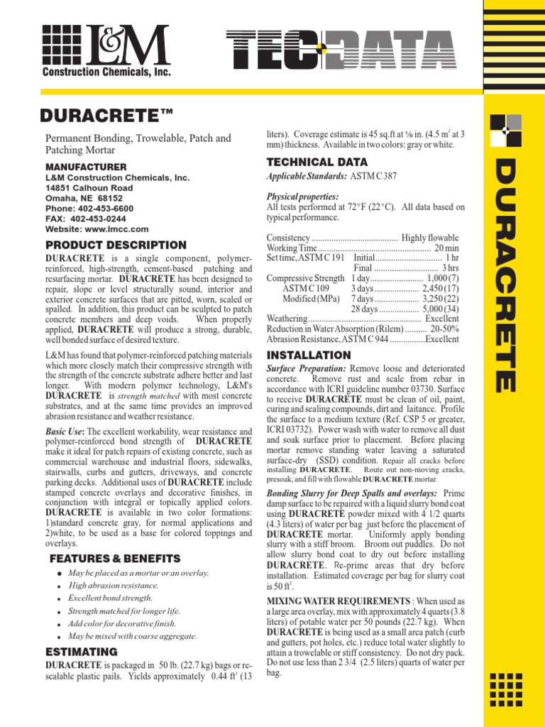 Duracrete Ficha | PDF | Concrete | Guarantee