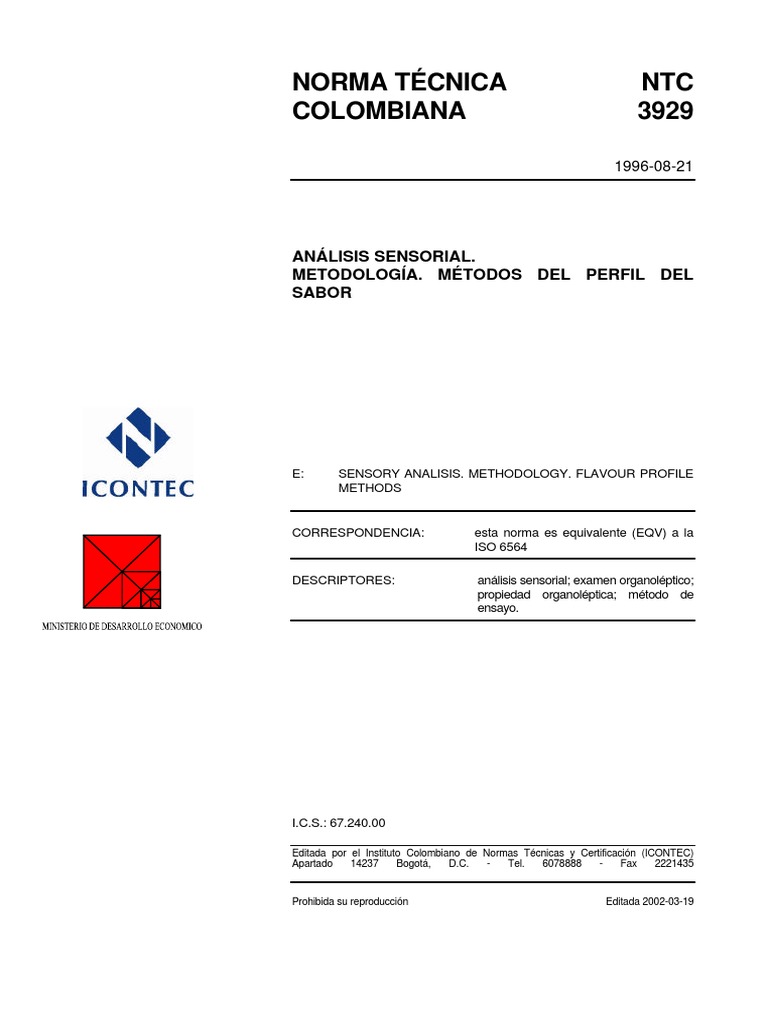 NTC 3929 Análisis Sensorial. Metodología. Método de Perfil de Sabor ...