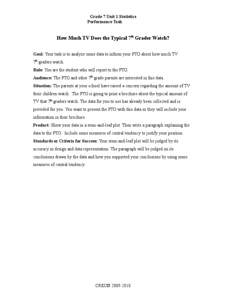 Grade 7 Unit 1 Performance Task Student | PDF | Rubric (Academic) | Mean