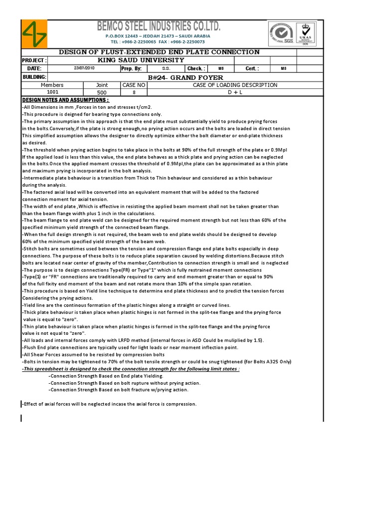 Design of Flush Extended End Plate Connections | Download Free PDF ...