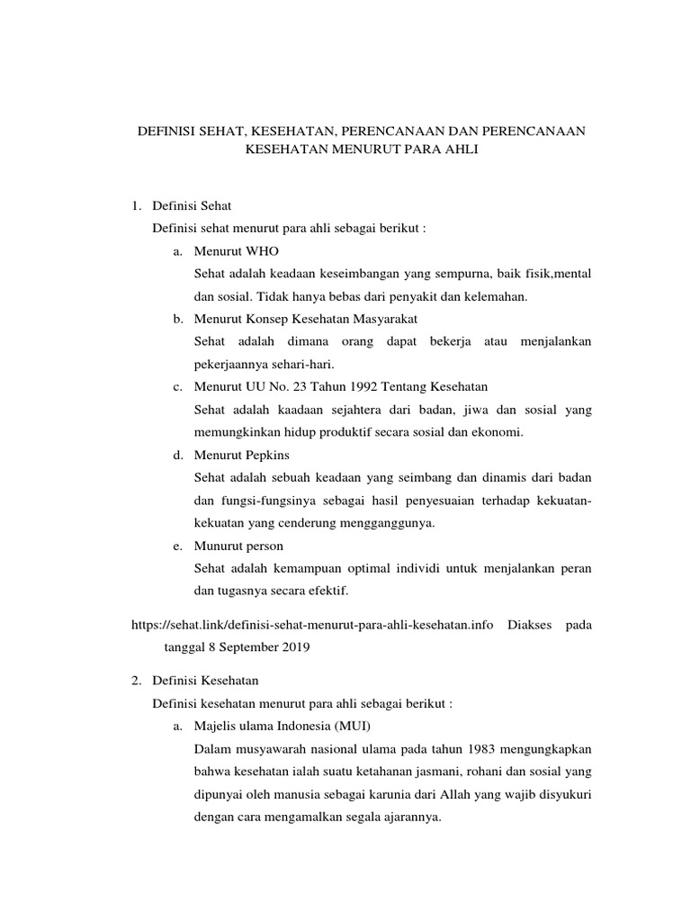 Definisi Sehat | PDF | Karier & Perkembangan | Pengembangan Diri
