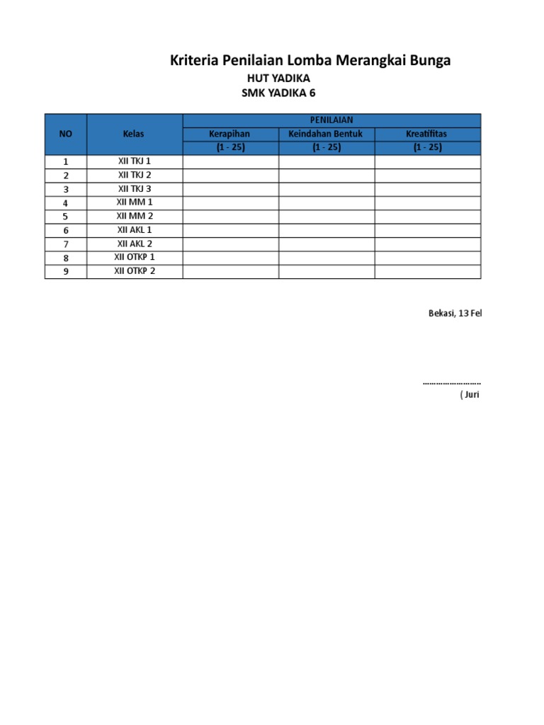 Kriteria Penilaian Lomba Merangkai Bunga | PDF