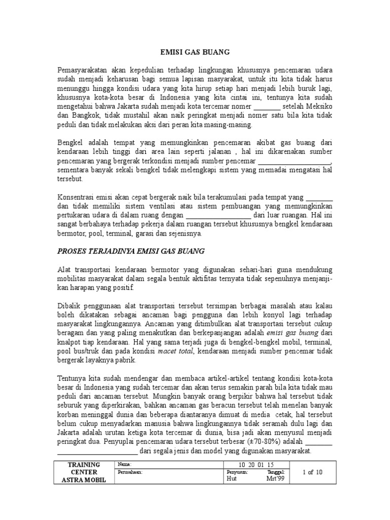 Dampak Emisi Gas Buang Kendaraan | PDF | Teknologi & Rekayasa