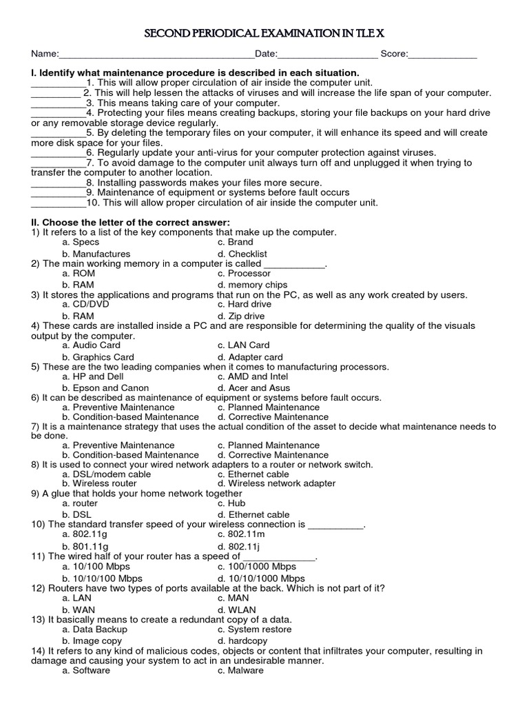 TLE Grade 10 Quarter 2 Exam Review | PDF | Computer Data Storage | Computer Network
