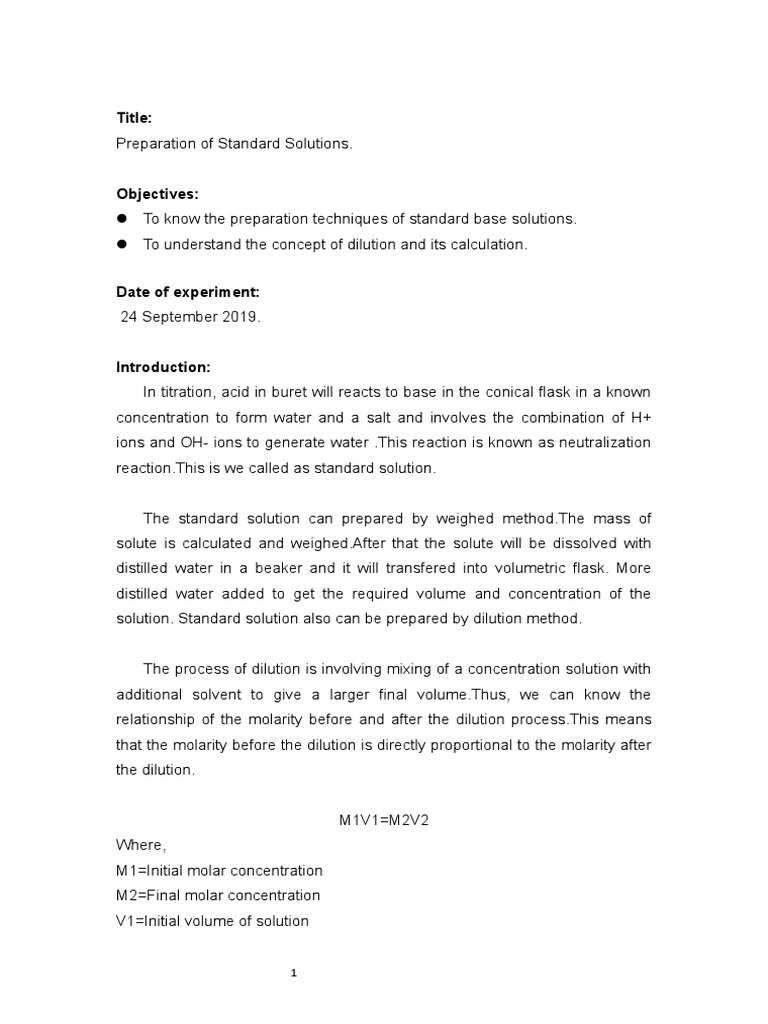 Standard Solution Preparation Techniques | PDF | Molar Concentration ...