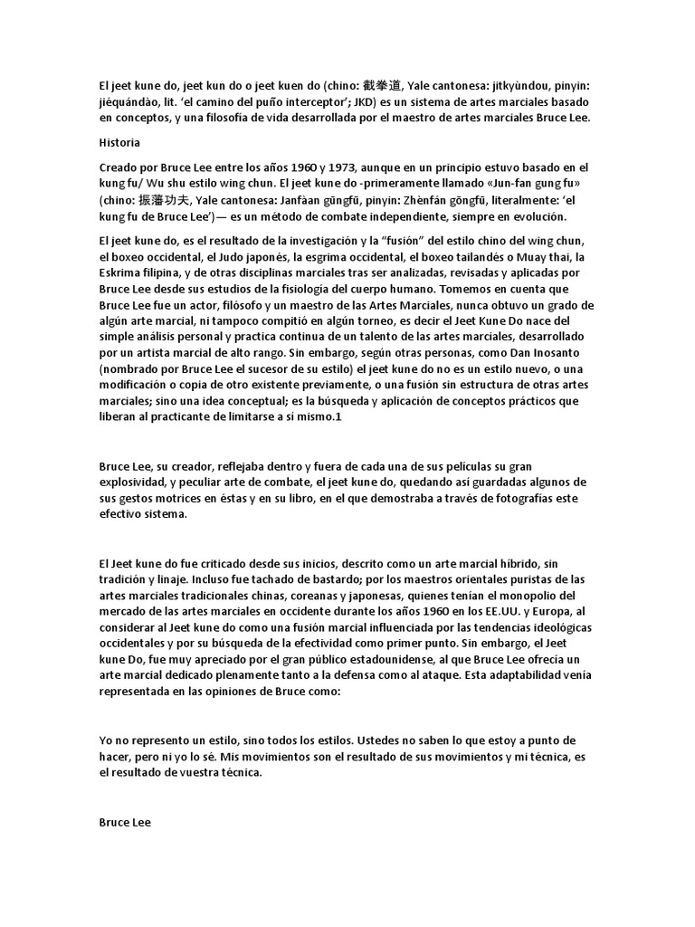 El Jeet Kune Do | PDF | Jeet Kune Do | Artes marciales del este asiático