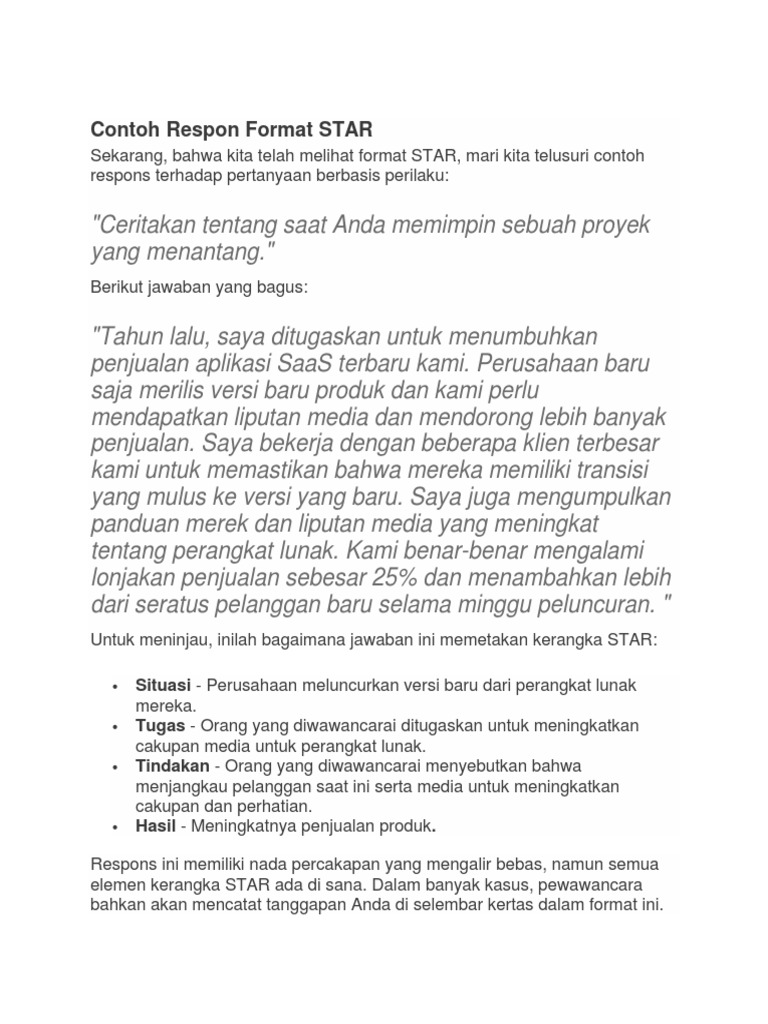 Contoh Respon Wawancara Metode STAR | PDF