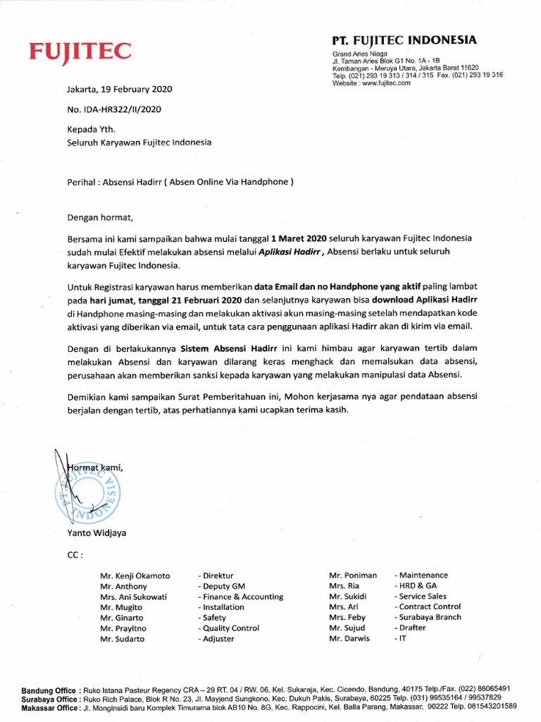 Absen Online Karyawan Fujitec | PDF