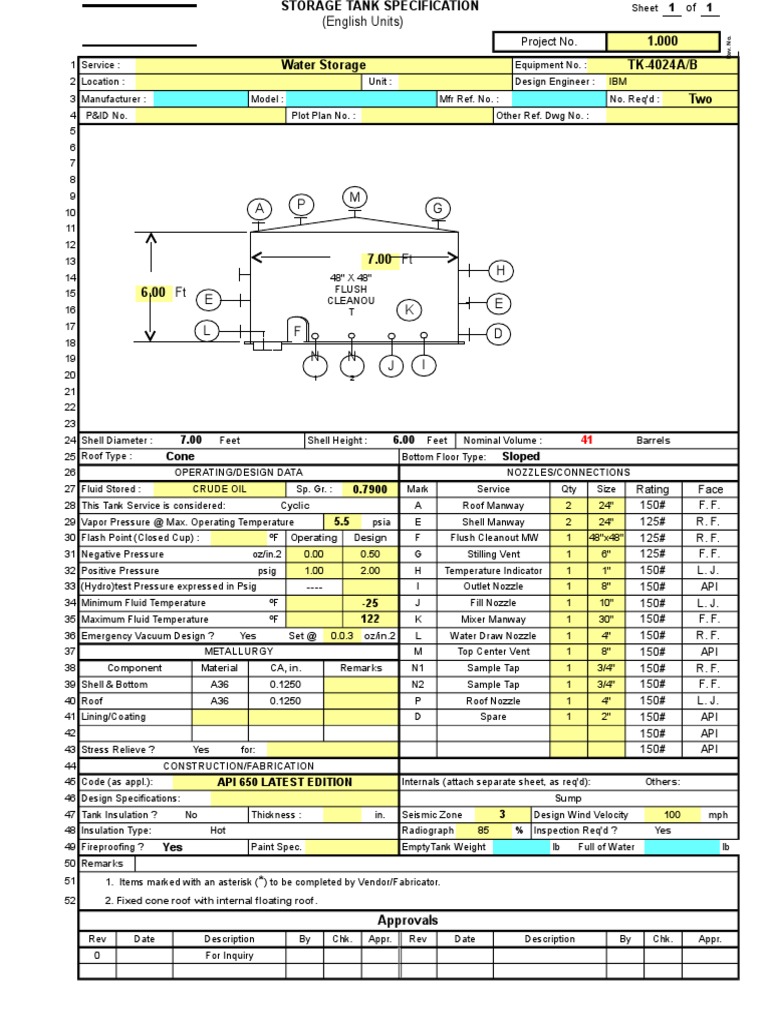 API 650 Tank Design Calculation | PDF | Nozzle | Stress (Mechanics)