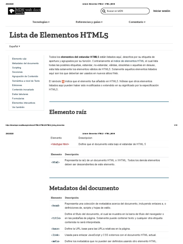 Lista de Elementos HTML5 - HTML - MDN | PDF | HTML5 | HTML