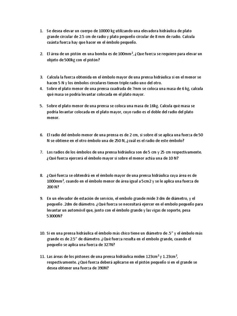 30 Ejercicios Pascal y Arquimedes | PDF | Densidad | Masa