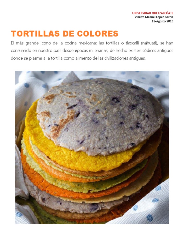 Tortillas de Colores | PDF | Cocina mexicana | Cocina norteamericana