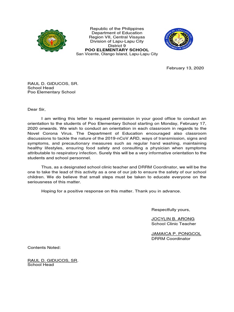 Request Letter To Conduct Orientation | PDF