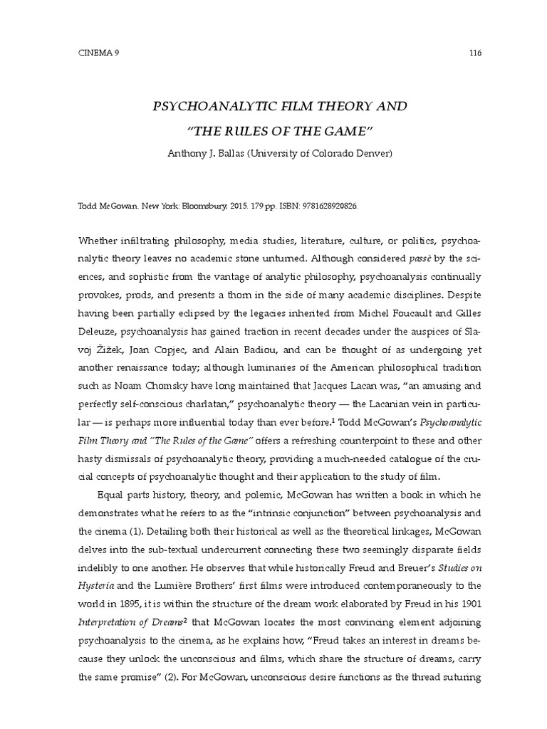 Psychoanalytic Film Theory and The Rules | PDF | Film Theory ...