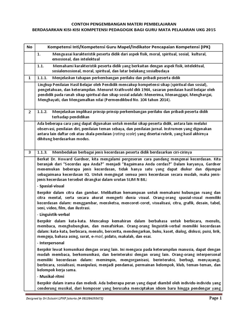 Contoh Materi Pedagogik Bagi Guru Mapel Ukg 2015 | PDF