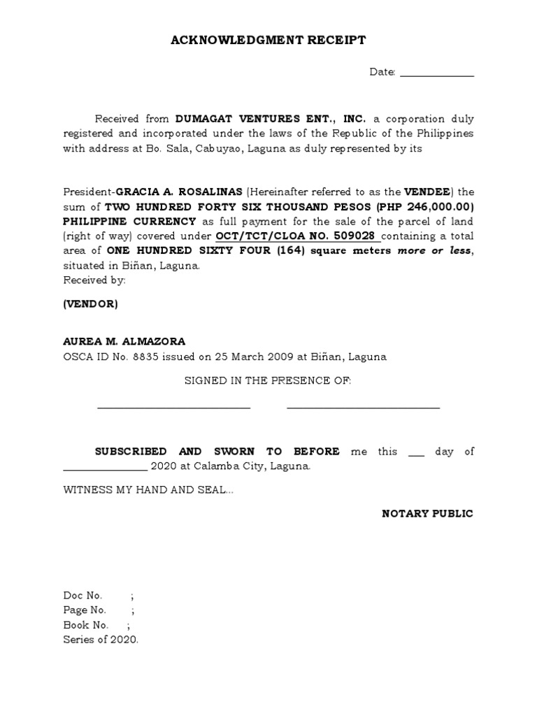 Ack Receipt - Dumagat | PDF | Finance & Money Management | Law