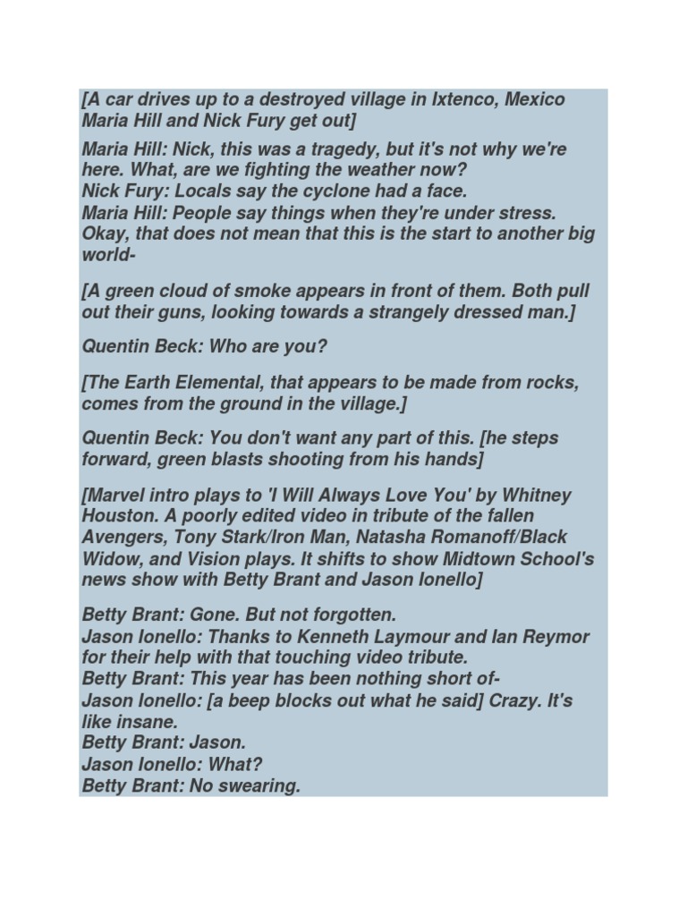 Spiderman Far From Home Script | PDF