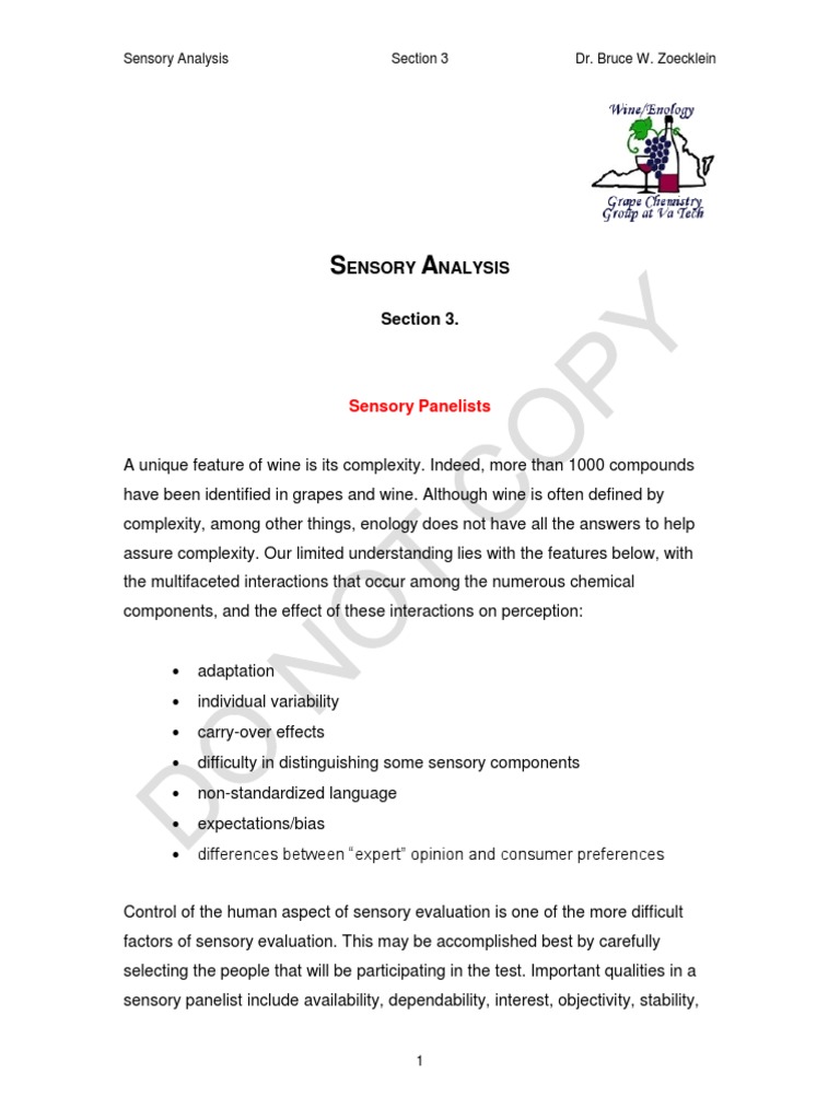 Sensory Analysis - Section 3 | PDF