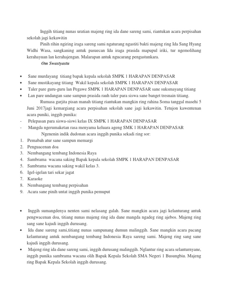 Teks Ugrawakia Perpisahan SMPK 1 Denpasar | PDF | Seni & Disiplin Bahasa