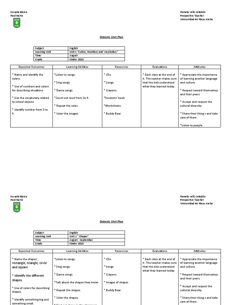 Didactic Unit Plan | PDF | Teachers | Education Theory
