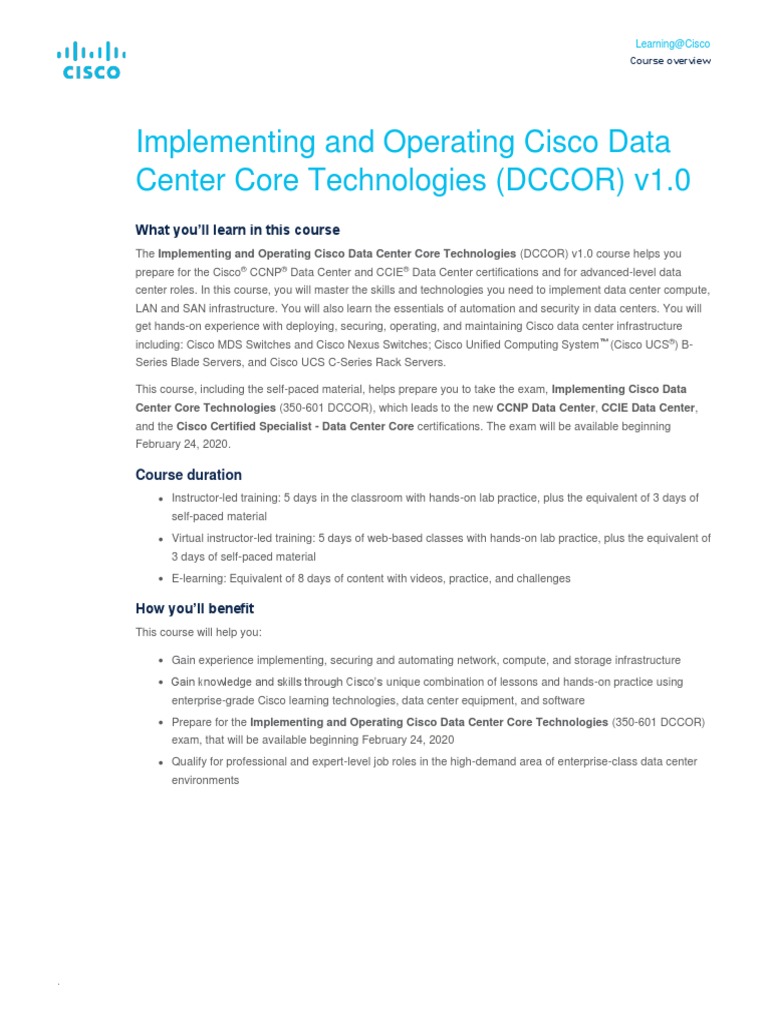 Implementing and Operating Cisco Data Center Core Technologies Dccor | PDF