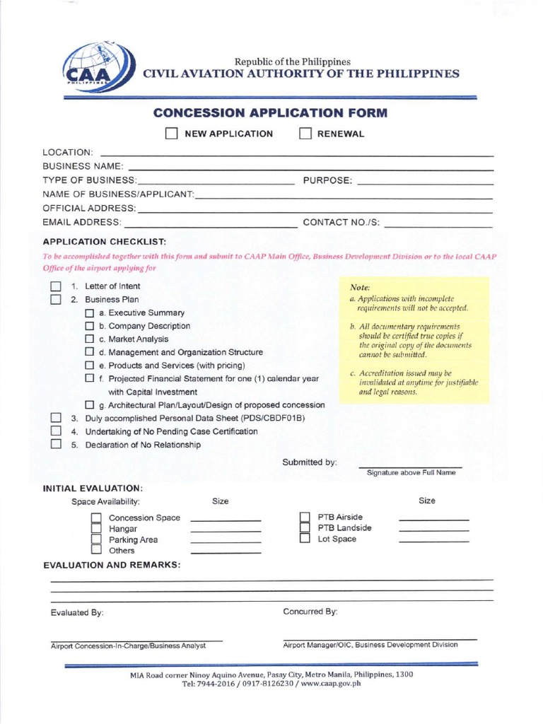 Concession Application Form 1 | PDF