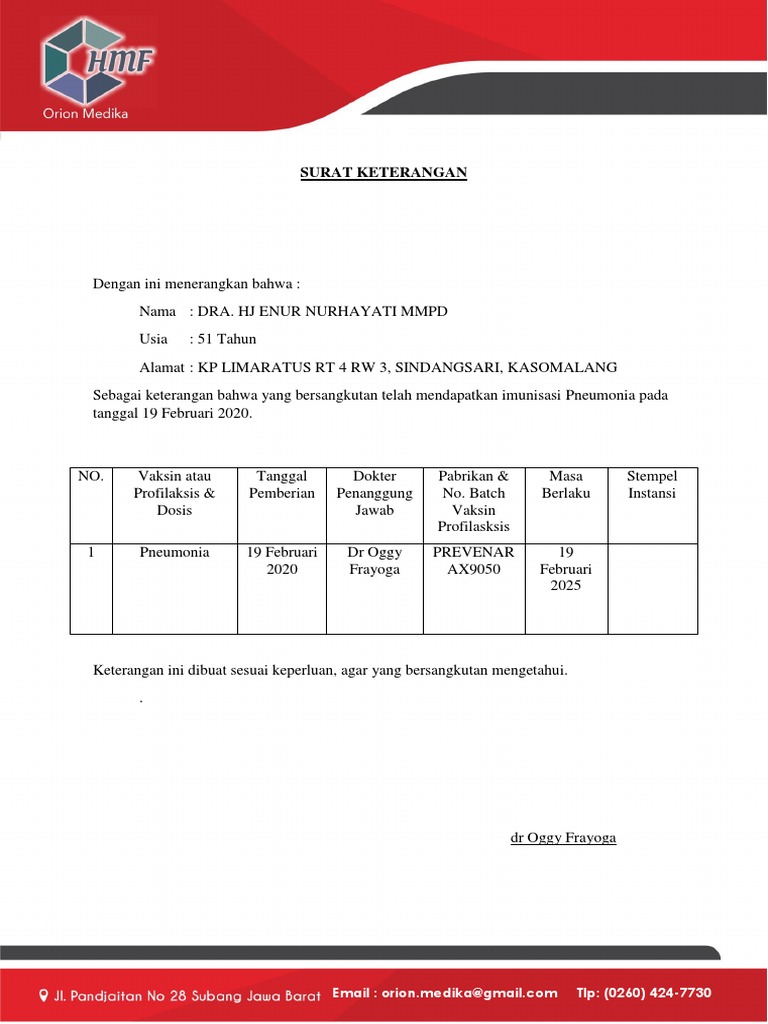 Surat Keterangan Mendapatkan Vaksin Pneumonia Pdf