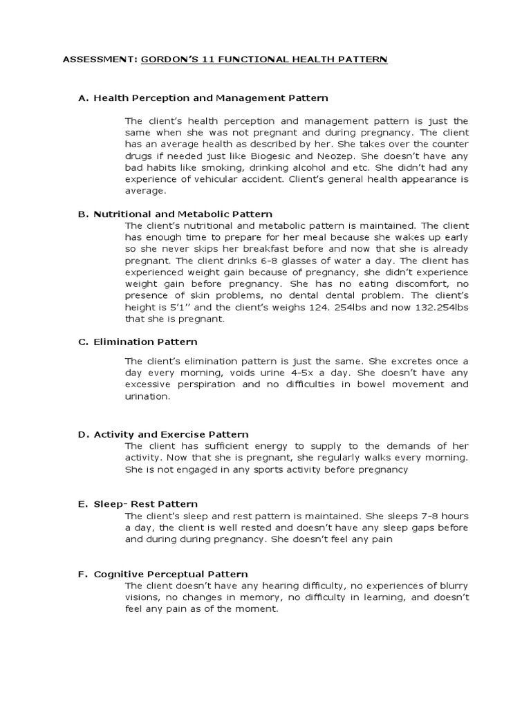 Gordon's Functional Health Patterns Assessment | PDF