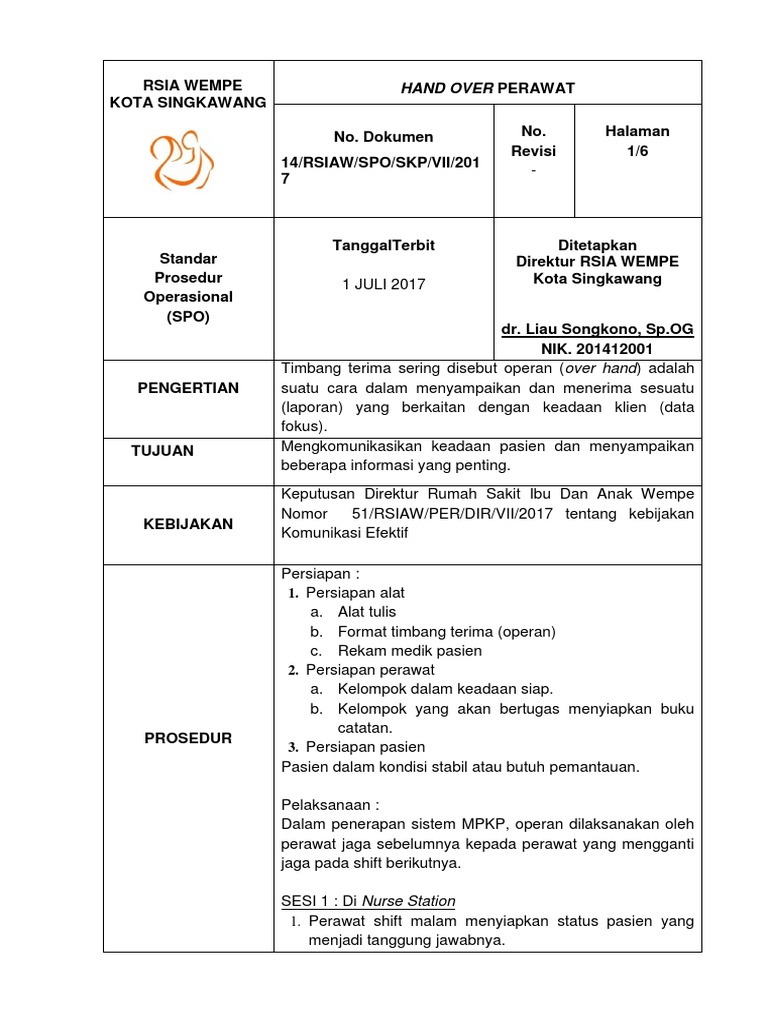 Handover Perawat | PDF