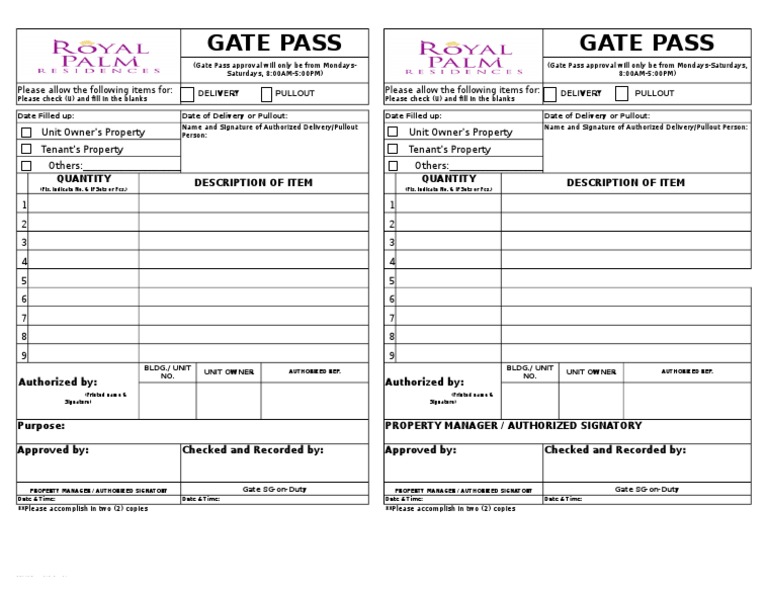 GATE PASS Template | PDF GATE PASS Template | PDF