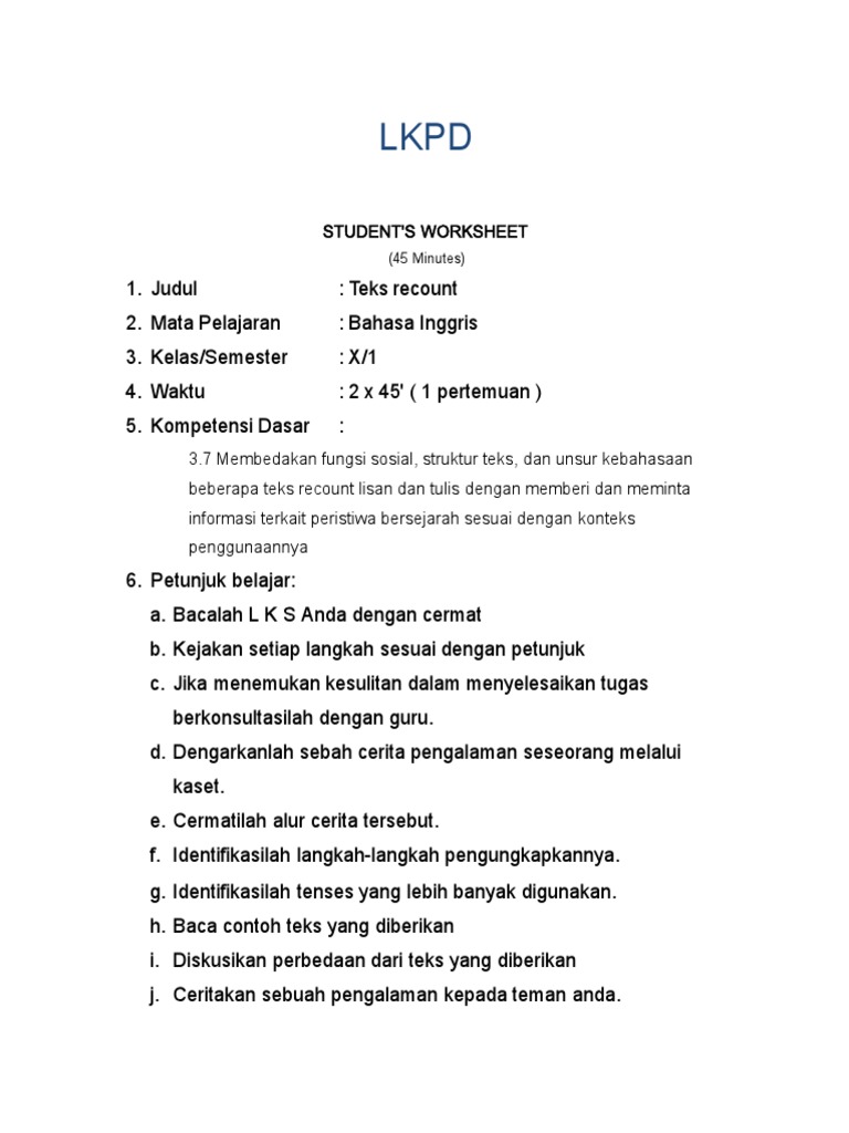 LKPD Recount Text | PDF