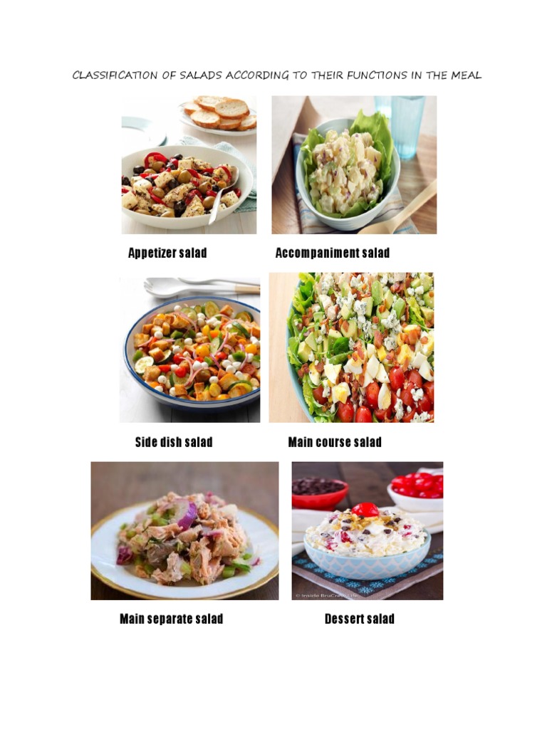 Classification of Salads According To Their Functions in The Meal | PDF Classification of Salads According To Their Functions in The Meal | PDF