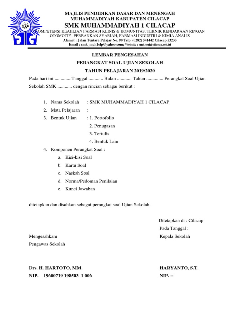 Contoh Pengesahan Naskah Soal Us | PDF