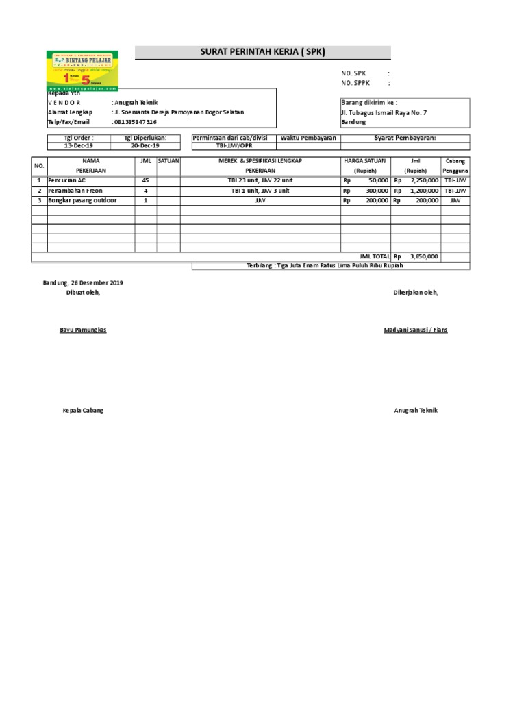 CONTOH FORM SPK Dan BAP | PDF